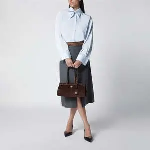 Prada Bonnie Medium Suede Leather Handbag In Moro - Brown