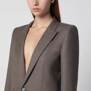 Saint Laurent Single-breasted Jacket In Taupe Virgin Wool