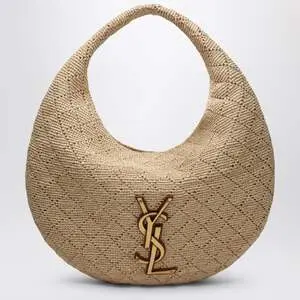 Saint Laurent Icare Hobo Bag In Crochet Raffia Pale - Brown