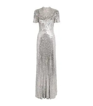 Jenny Packham Embellished Viola Gown - Silver