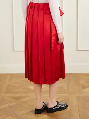Simone Rocha Pleated Sheer Satin Midi Skirt