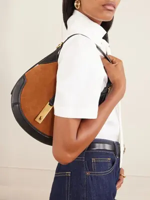 Polo Ralph Lauren Suede Shoulder Bag With Leather Trim And Gold Tone Hardware