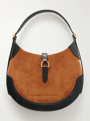 Polo Ralph Lauren Suede Shoulder Bag With Leather Trim And Gold Tone Hardware