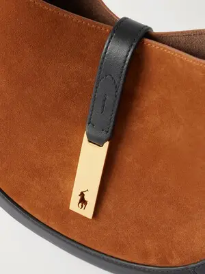Polo Ralph Lauren Suede Shoulder Bag With Leather Trim And Gold Tone Hardware
