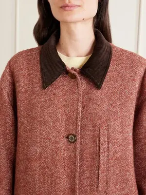 BLAZÉ MILANO Clelia Corduroy-trimmed Herringbone Jacket