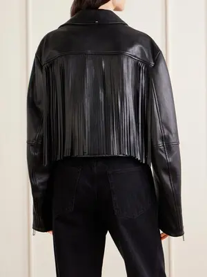 Sportmax Cropped Fringed Nappa Leather Biker Jacket