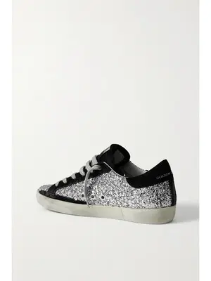 GOLDEN GOOSE Superstar Distressed Glittered Leather And Suede Sneakers