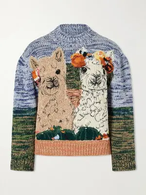 Stella McCartney Mélange Knitted Embroidered Wool Sweater - Multi