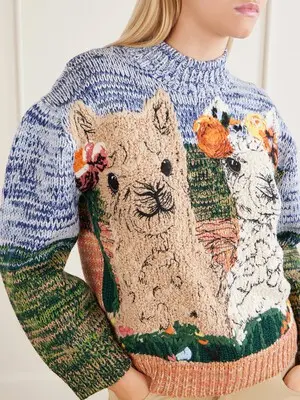 Stella McCartney Mélange Knitted Embroidered Wool Sweater