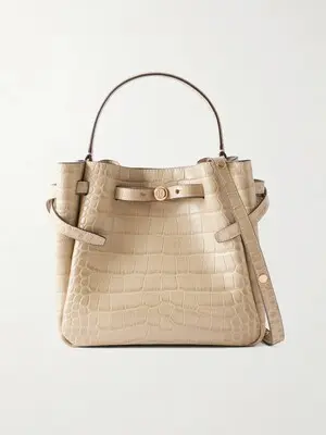 Tory Burch Croc-effect Logo-embellished Leather Shoulder Bag - Brown