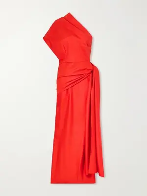 HEIRLOME Helena One-shoulder Silk-twill Maxi Dress - Red