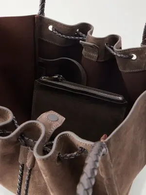 Proenza Schouler Ruched Suede Tote With Leather Trim - Gray
