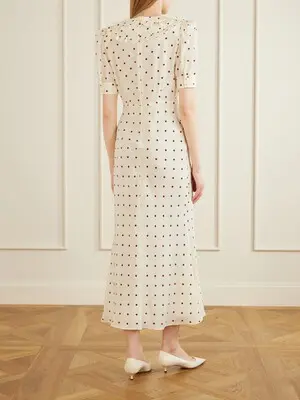 Alessandra Rich Polka-dot Silk Midi Dress - Neutrals