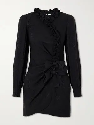 Alessandra Rich Ruffled Silk-jacquard Mini Dress - Black