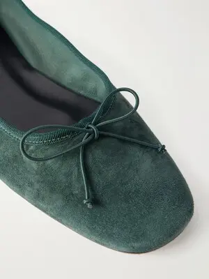 AeydĒ Tiby Suede Ballet Flats With Bow Detailing - Green