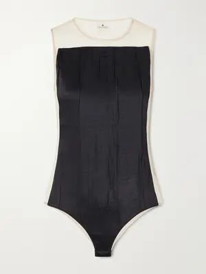 COURREGES Logo-appliqué Crinkled-satin And Organza Bodysuit - Black