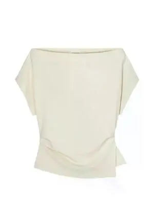 Closed Draped Boat-neck Blouse - Neutrals