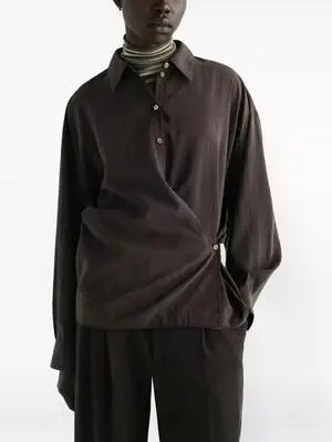LEMAIRE Straight Collar Twisted Shirt In Dry Silk - Brown