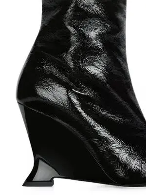 Balmain Wedge Boots In Crinkled Patent Leather