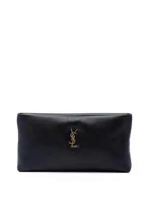 Saint Laurent 2023 Lambskin Monogram Long Calypso Zipped Pouch Clutch Bag - Black
