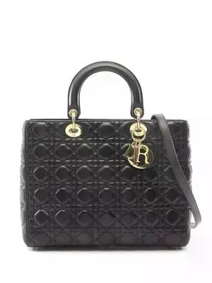 Dior 2000-2026 Large Lambskin Cannage Lady Satchel - Black
