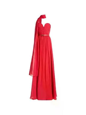 Elie Saab Belted Silk Maxi Dress - Red