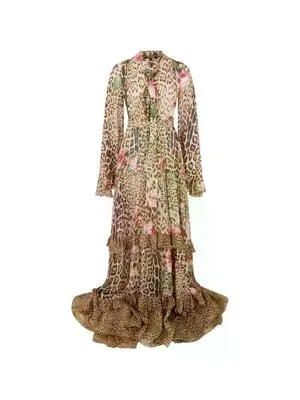 Roberto Cavalli Jaguar-print Tiered Maxi Dress