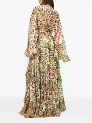 Roberto Cavalli Jaguar-print Tiered Maxi Dress