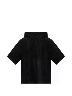 Issey Miyake Pleated Short-sleeve Hoodie - Black