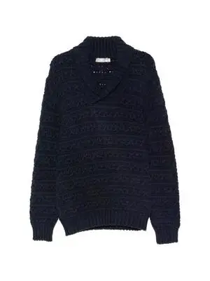 Canali Cable-knit Shawl-collar Sweater - Blue