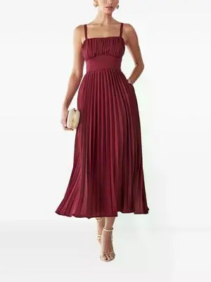 WILLA Lucie Pleated Square-neck Midi Dress - Red
