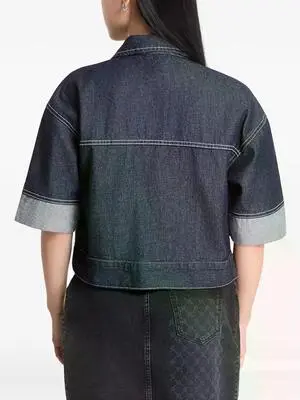 KARL KANI Cropped Denim Shirt With Contrast Stitching