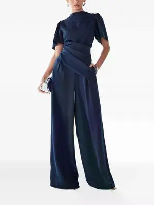 WILLA Draped Short-sleeve Jumpsuit - Blue