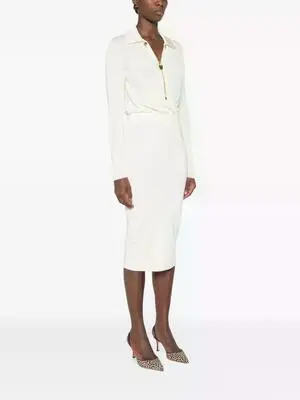 Elisabetta Franchi Ribbed Midi Dress With Gold-tone Padlock Charm - Neutrals