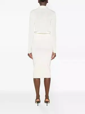 Elisabetta Franchi Ribbed Midi Dress With Gold-tone Padlock Charm - Neutrals