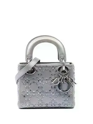 Dior 2017 Mini Satin Cannage Crystal Embellished Lady Satchel - Grey