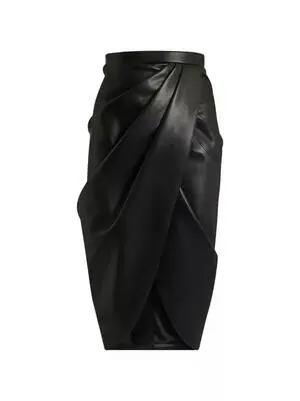 Balmain Draped Lambskin Midi Skirt - Black
