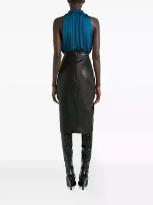 Balmain Draped Lambskin Midi Skirt