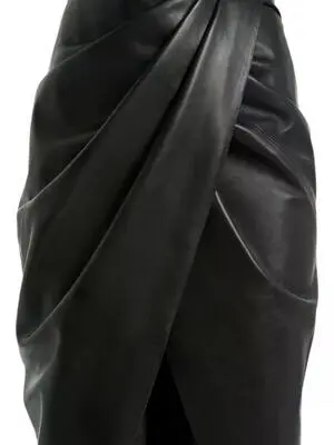 Balmain Draped Lambskin Midi Skirt