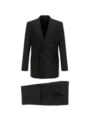 TOM FORD Pinstriped Double-breasted Suit - Black
