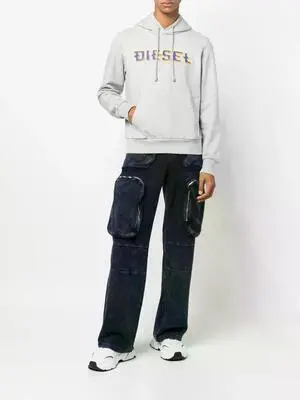 DIESEL® Logo-print Drawstring Hoodie - Grey
