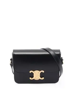 Celine 2000-2026 Teen Shiny Calfskin Triomphe Crossbody Bag - Black