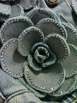 Philipp Plein Cropped Denim Jacket All-over Roses - Blue