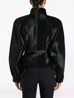 Balmain Pony-effect Leather Peplum Jacket