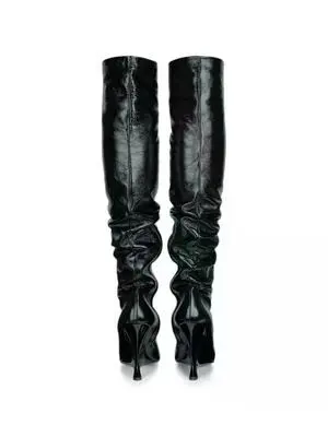 Balmain Thigh-high Wedge Boots In Crinkled Patent Leather