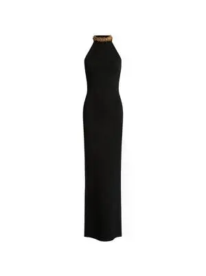 Balmain Long Milano Jersey Dress With Embroidery