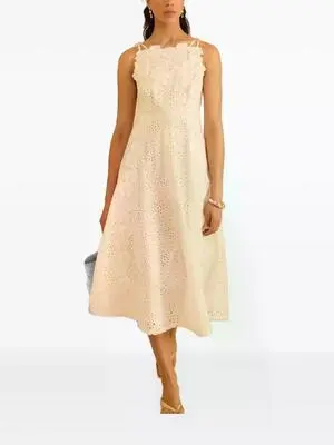 Mint Velvet Broderie-anglaise Floral-appliqué Midi Dress - Neutrals