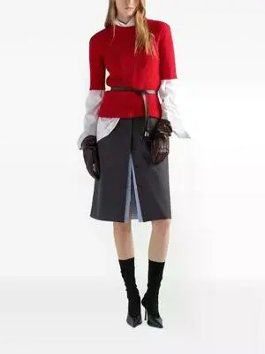 Prada Short-sleeved Ribbed Knit Wool Sweater - Red