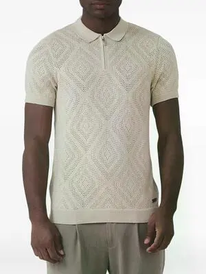 MAUVAIS Chalbi Diamond-pointelle Zip-up Polo Shirt - Neutrals