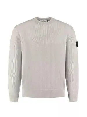 Stone Island Logo-patch Ribbed-knit Sweater - Neutrals